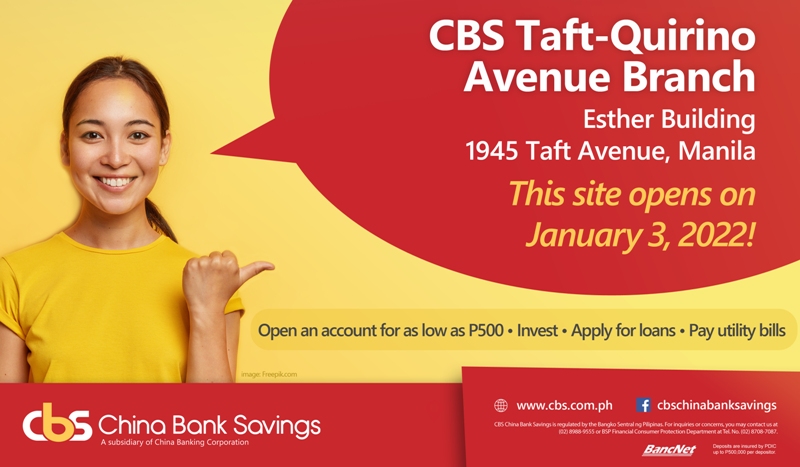 Now Open: CBS Taft-Quirino Avenue Branch - China Bank Savings