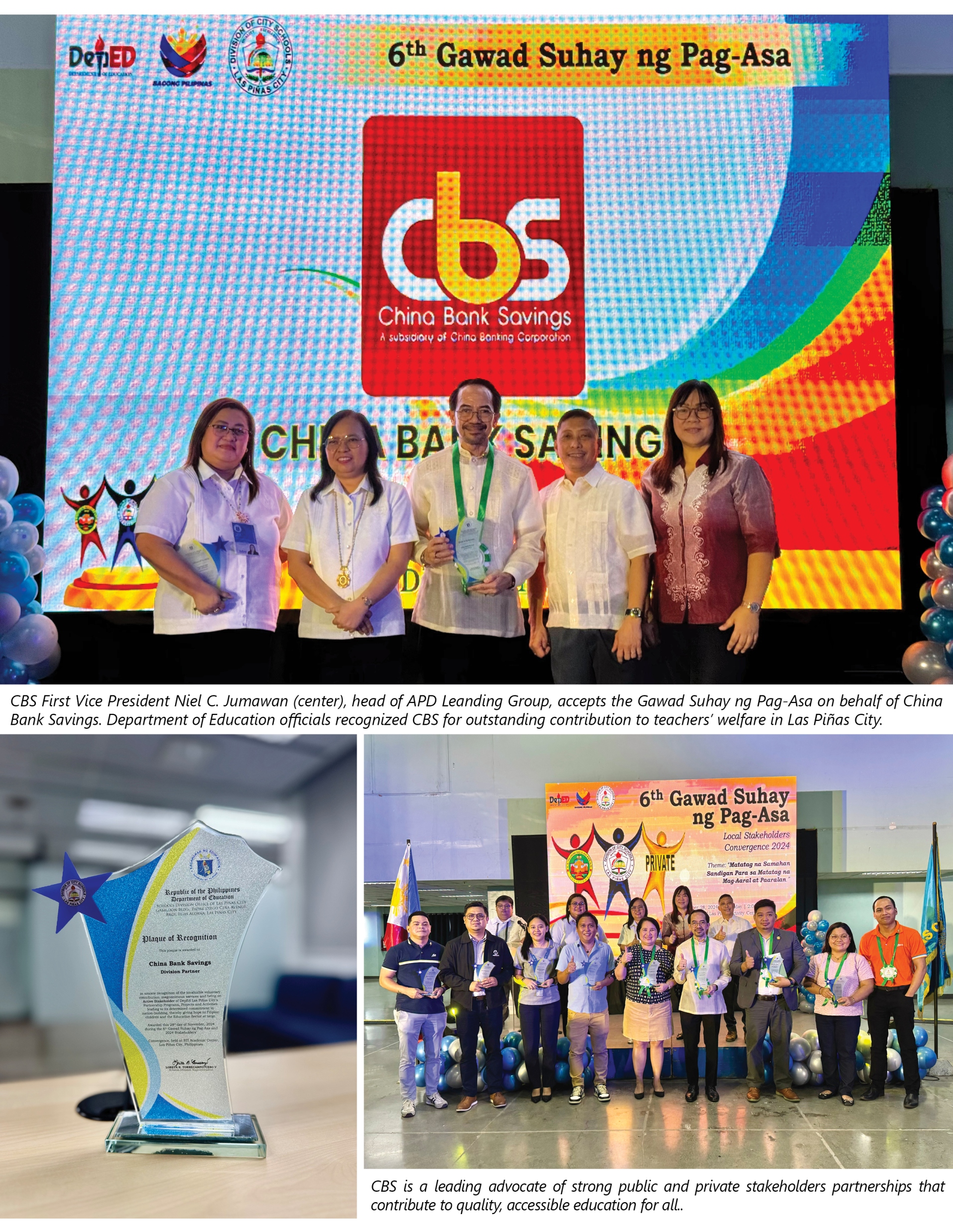 Gawad Suhay ng Pag-Asa awarded to CBS - China Bank Savings